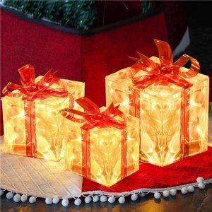 Holiday | Set Of 3 Christmas 6 Led Lighted Gift Boxes Transparent Warm ...